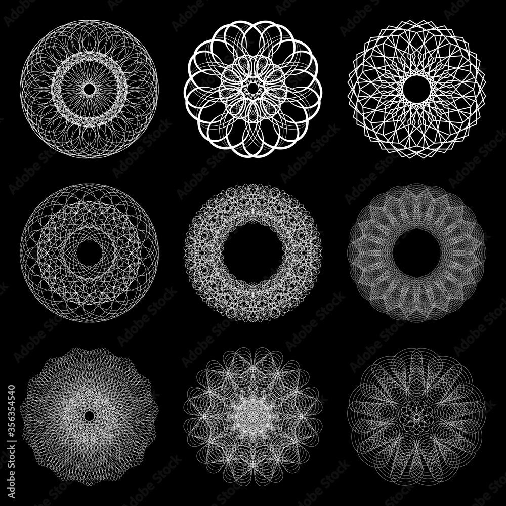 String art. Sacred geometry. Spirograph and black background. Vector ...
