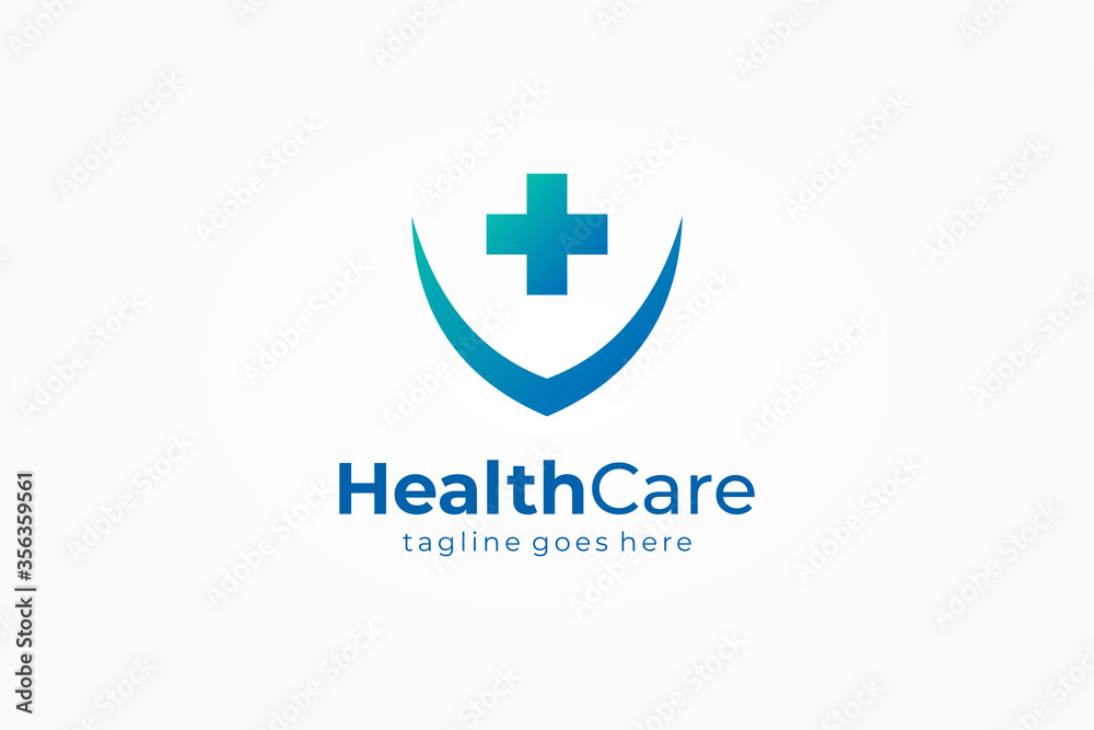 Healthcare Logo. Blue Green Cross Sign Medical Symbol with Shield ...