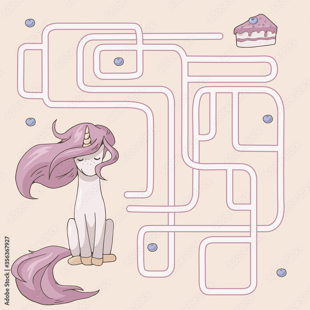 Labyrinth. Maze game for kids. Help cute cartoon unicorn find path to ...