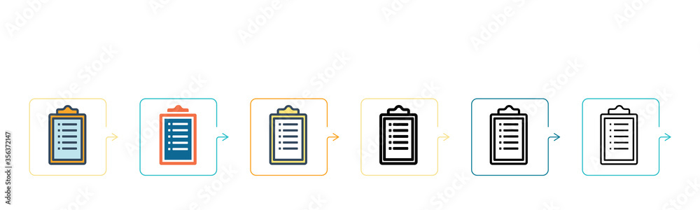 Assignment vector icon in 6 different modern styles. Black, two colored ...