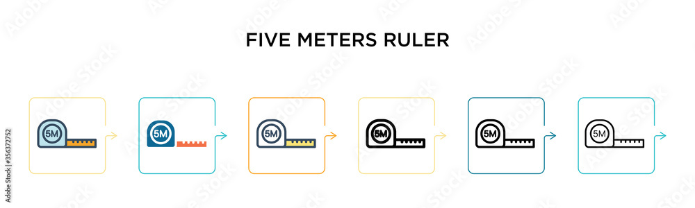 Five meters ruler vector icon in 6 different modern styles. Black, two ...