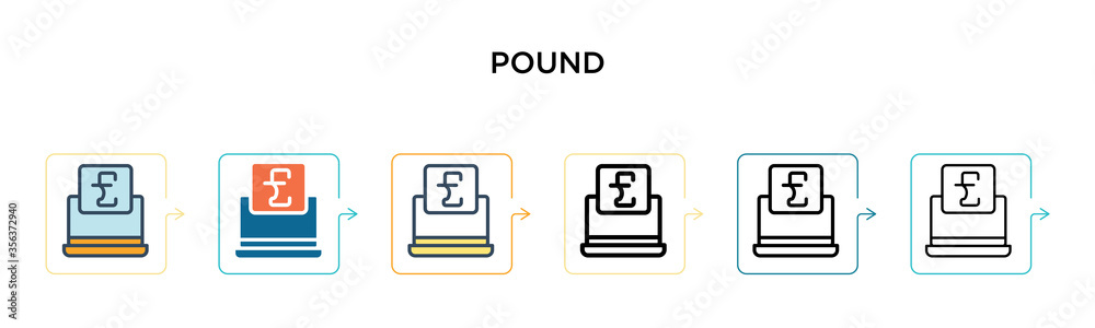 Pound sign on monitor screen vector icon in 6 different modern styles ...