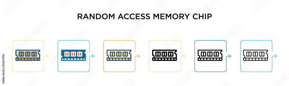 Random access memory chip vector icon in 6 different modern styles. Black, two colored random ...
