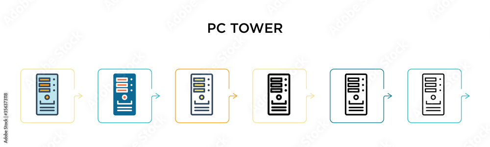 Pc tower vector icon in 6 different modern styles. Black, two colored ...