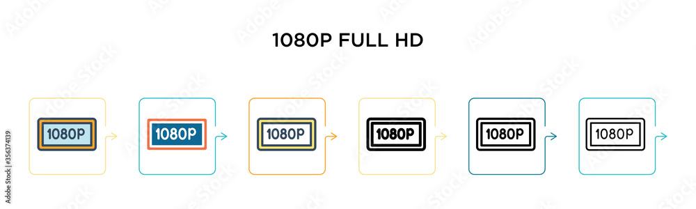 1080p full hd vector icon in 6 different modern styles. Black, two ...