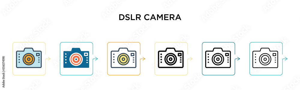 Vetor de Dslr camera vector icon in 6 different modern styles. Black ...