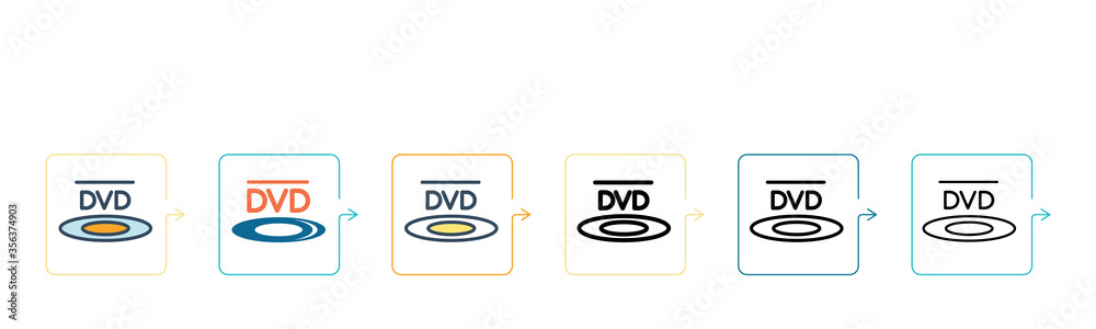 Dvd logo vector icon in 6 different modern styles. Black, two colored ...