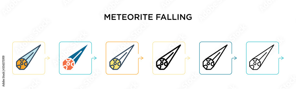 Meteorite falling vector icon in 6 different modern styles. Black, two ...