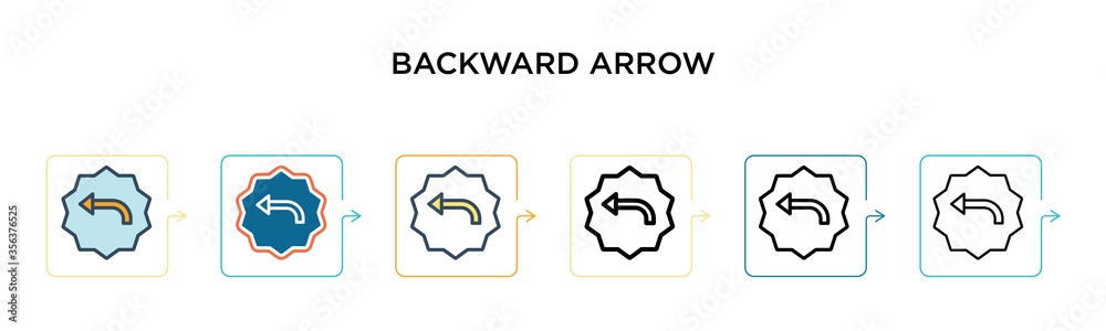 Backward arrow vector icon in 6 different modern styles. Black, two ...