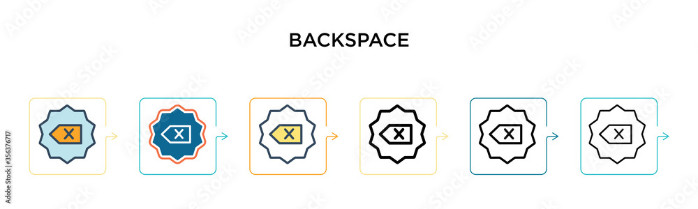 Backspace vector icon in 6 different modern styles. Black, two colored ...