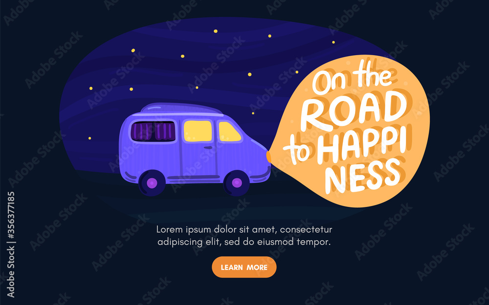 Van life concept. Night sky with stars. Campervan rides along road. In ...