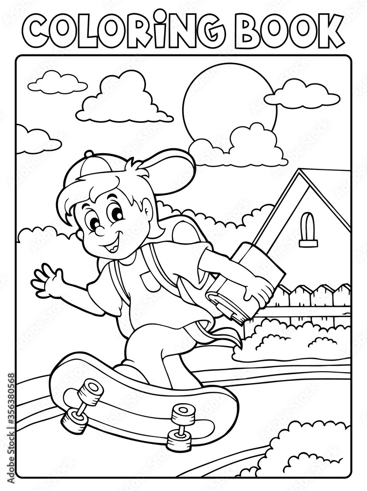 Coloring book school boy theme 2 Stock Vector | Adobe Stock