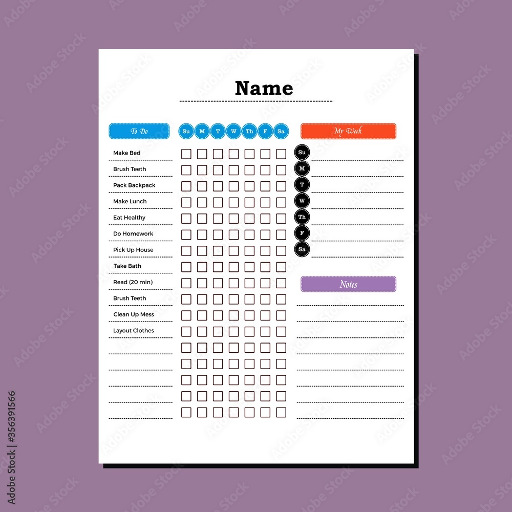 Daily chore chart, calendar chart Stock Vector | Adobe Stock