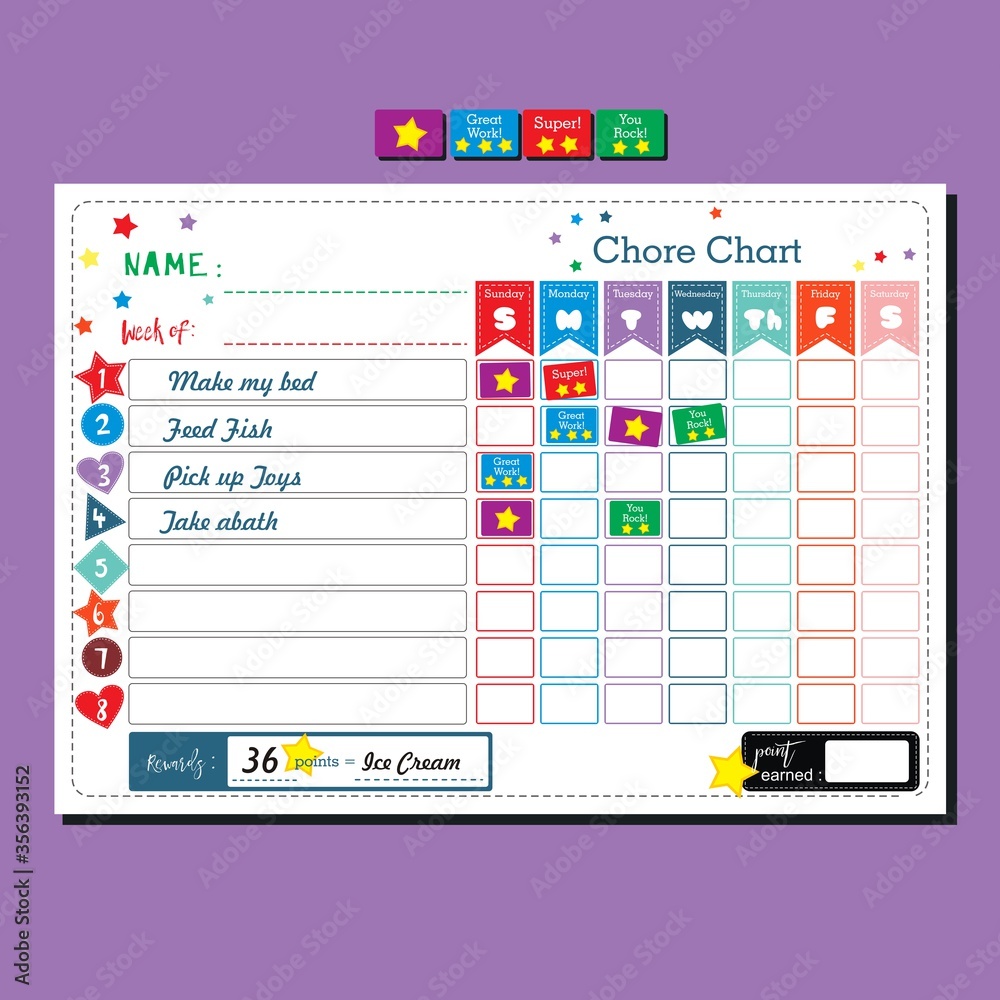 Personalized chore chart for kids Stock Vector | Adobe Stock
