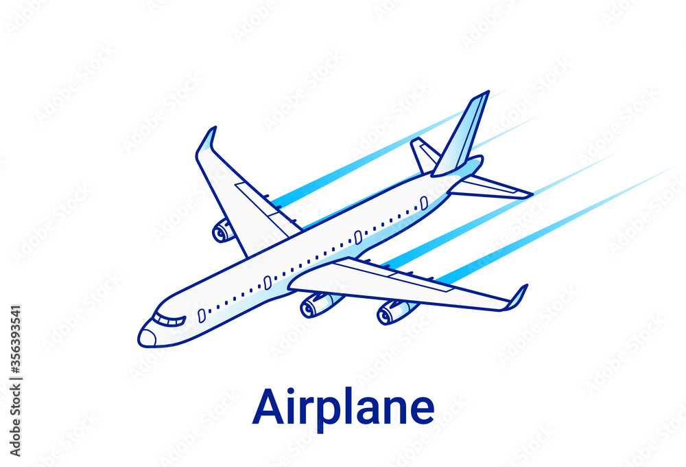 Airplane illustration in linear isometric style. Concept with modern ...