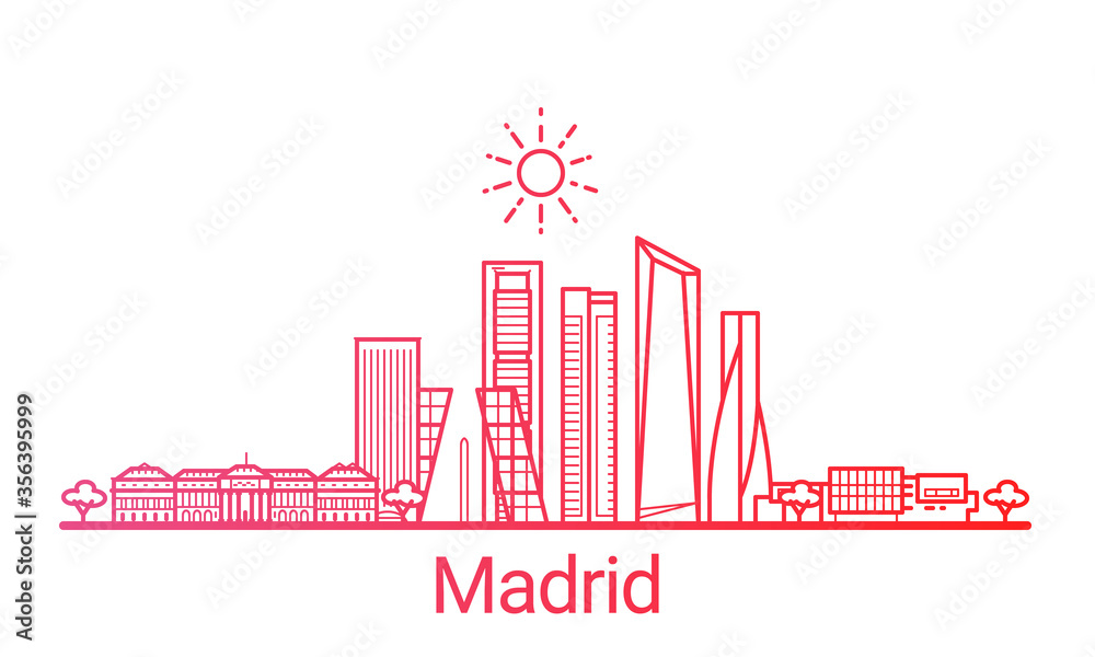 Madrid city colored gradient line. All Madrid buildings - customizable ...