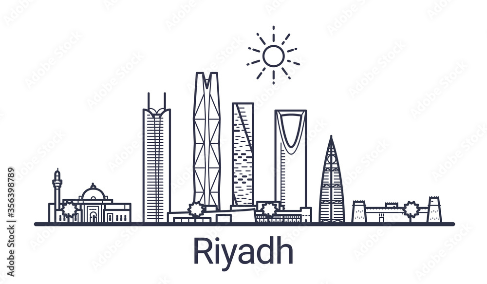 Skyline of Riyadh city in linear style. Riyadh cityscape line art. All ...