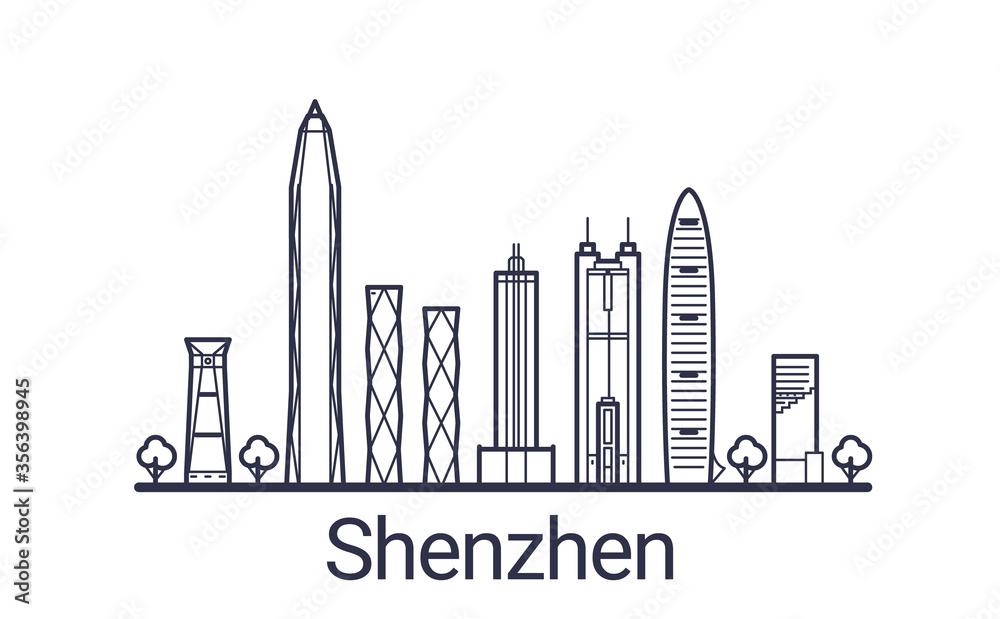 Linear banner of Shenzhen city. All Shenzhen buildings - customizable ...