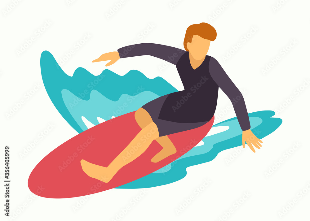 Man surfing the wave. Surfer flat illustration. Vector art for design ...