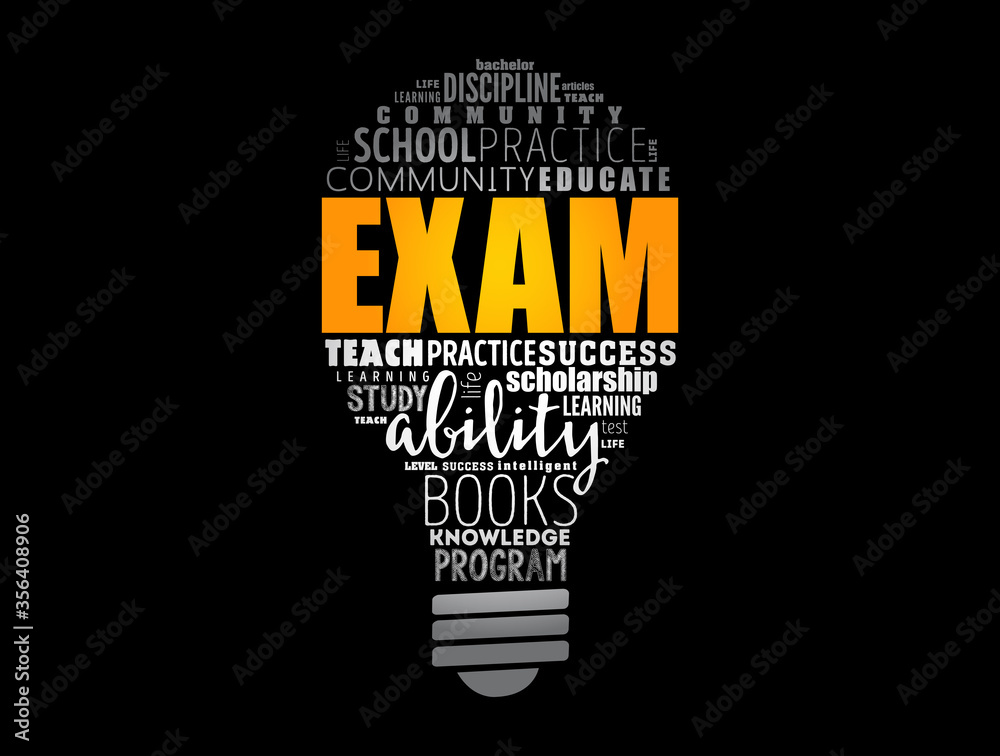EXAM light bulb word cloud, education concept background Stock Vector ...