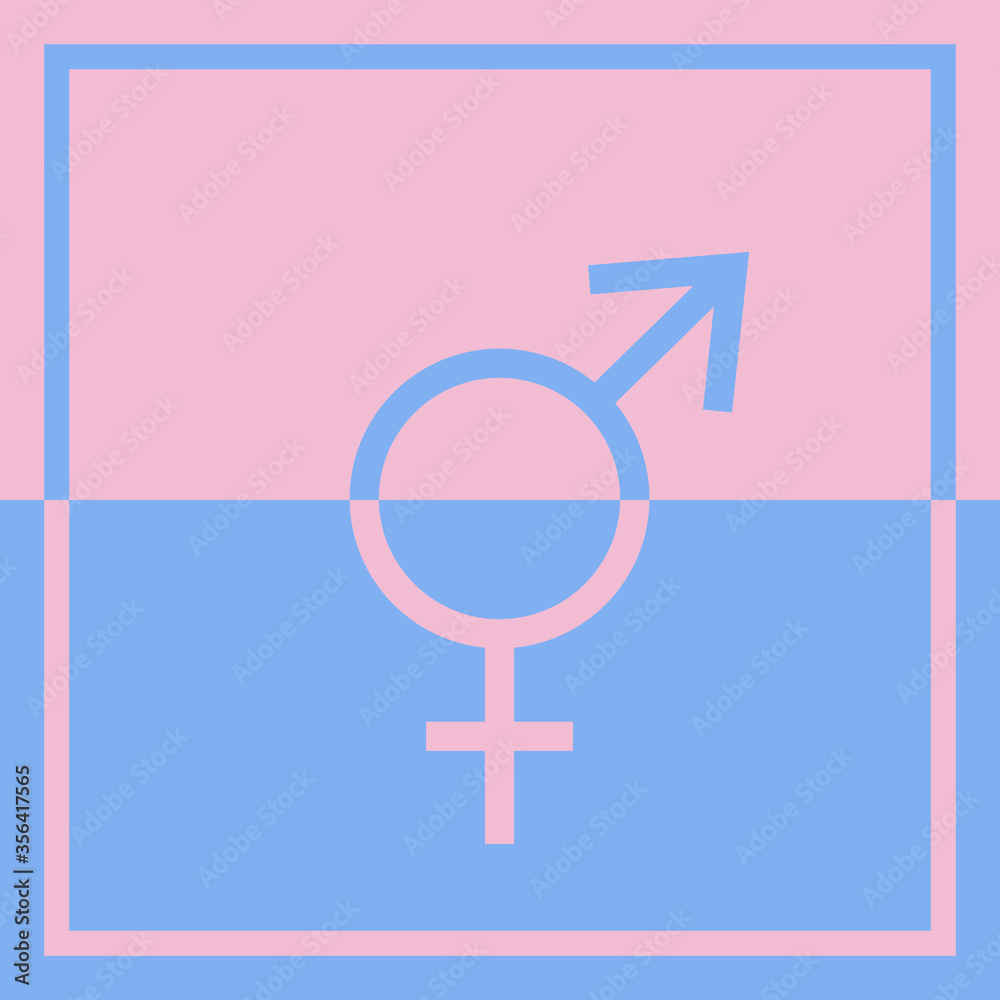 A square graphic illustration of joined blue and pink male and female ...