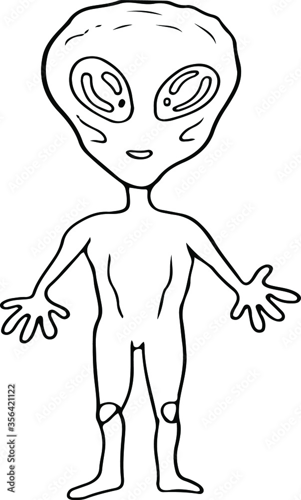 Cute doodle alien. Hand drawn outline vector stock illustration of ...