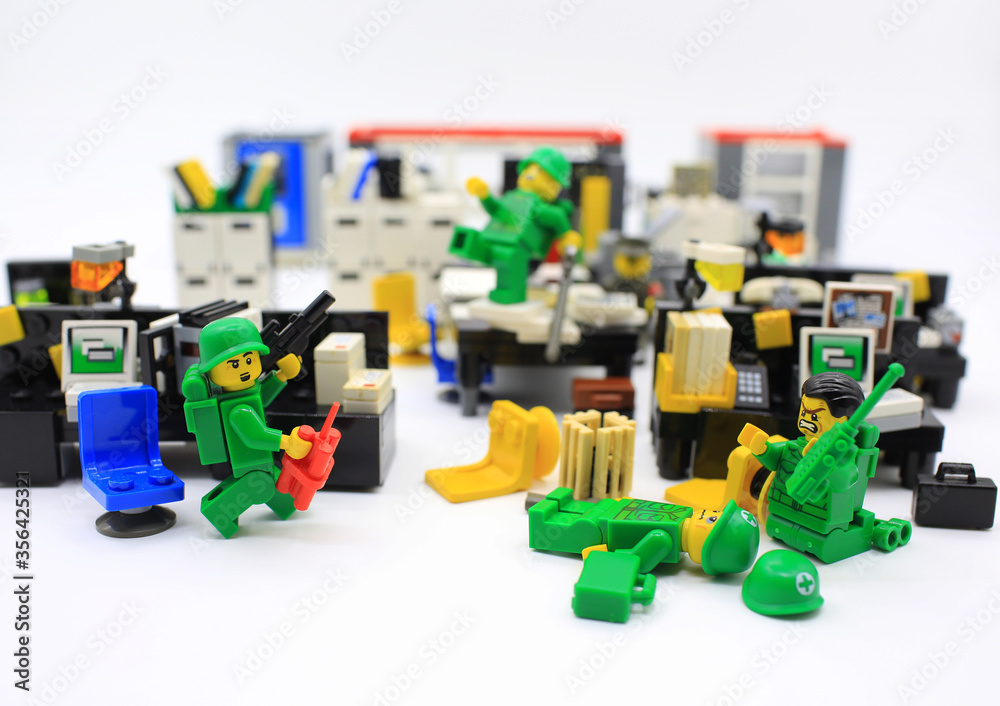 HONG KONG,MARCH 22: Studio shot of Lego people in office on the desk ...