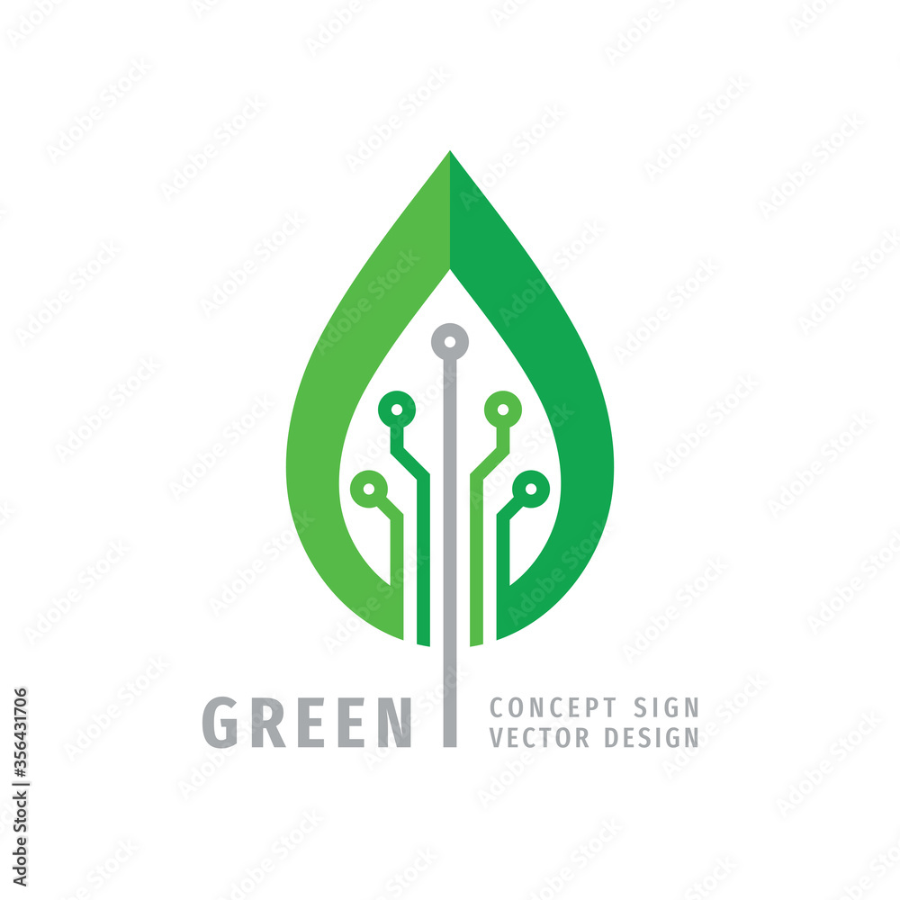 Green leaf technology logo design. Organic structure vector business ...