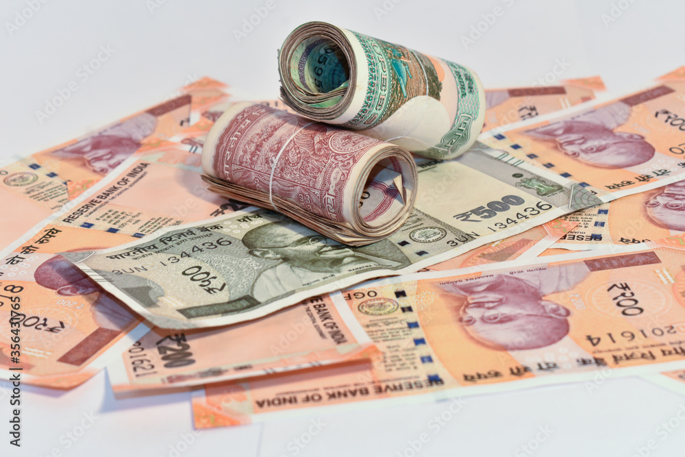 New Indian 50 rupees, 200 rupees, 10 rupees, and 500 rupees notes Stock ...