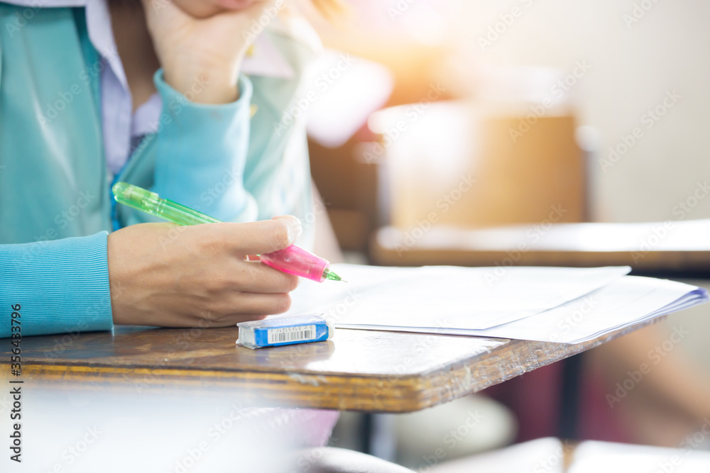 high school,university student study.hands holding pencil writing paper ...