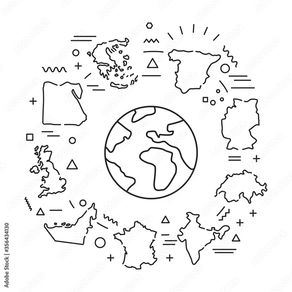 Countries web banner. Different world countries from all continents ...