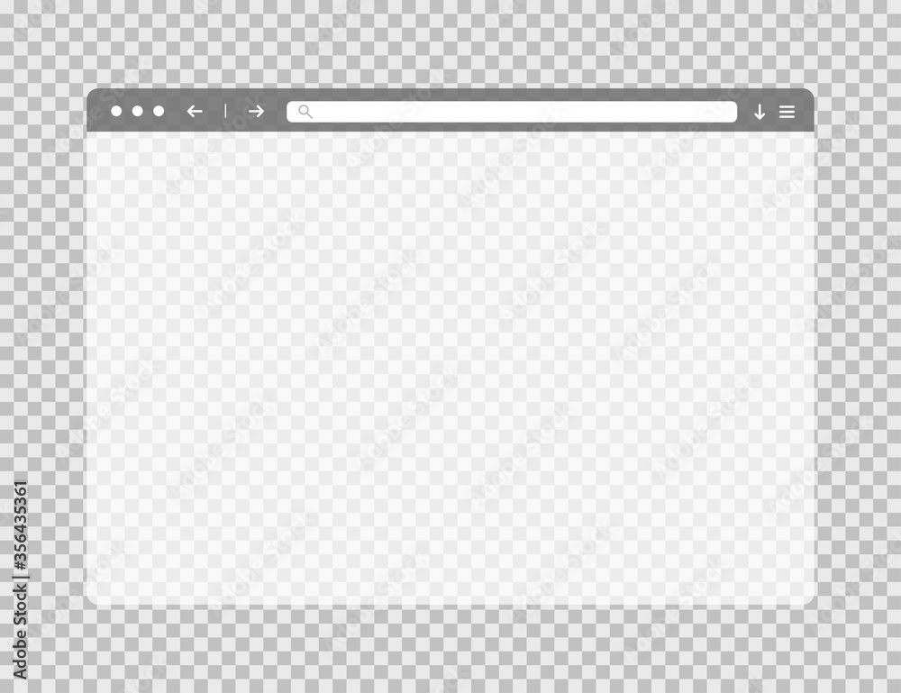 Transparent web browser window. Template of website page. Empty mockup ...