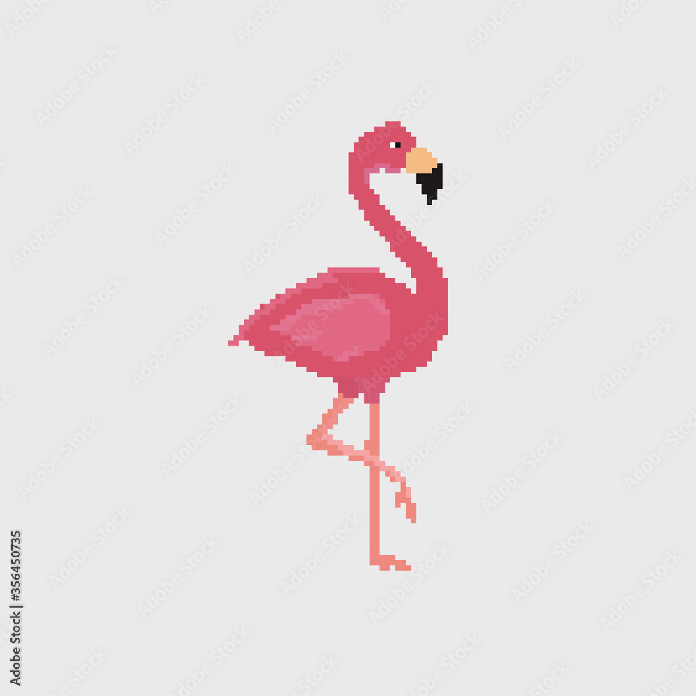 Pixel art pink flamingo detailed illustration isolated vector Stock ...