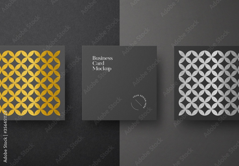 Square Business Card with Gold and Silver Press Mockup Stock Template ...