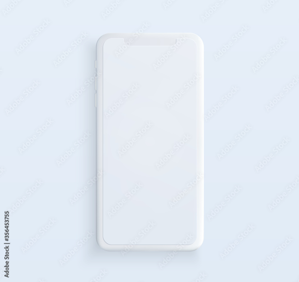 Realistic white clay style smartphone illustration with blank screen ...