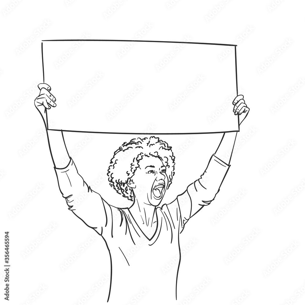 Protest. African american woman with empty sign board is screaming ...