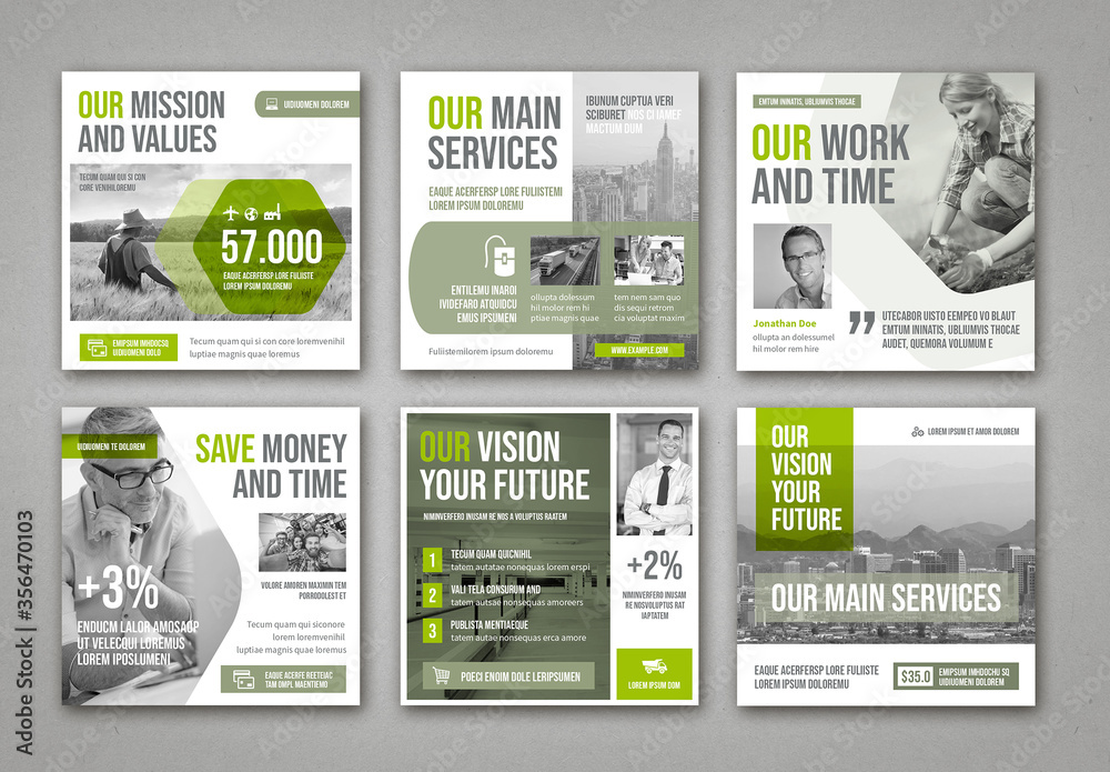 Social Media Post Layouts with Green and Gray Elements Stock Template ...