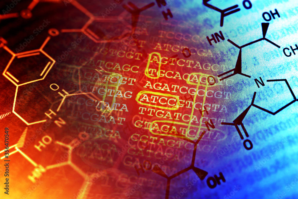 Laboratory glassware and periodic table of elements. Science concept ...