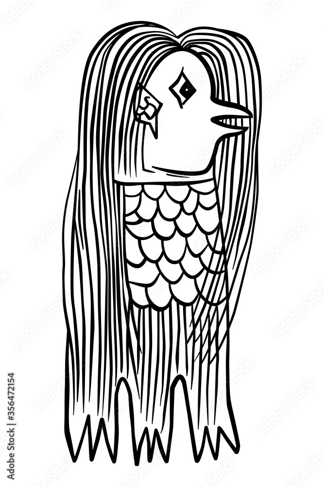 Amabie. Mermaid or merman with three legs, who emerges from the sea and ...