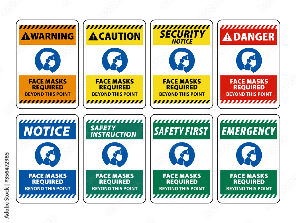 warning, caution, notice Face mask required, wear face covering sign ...