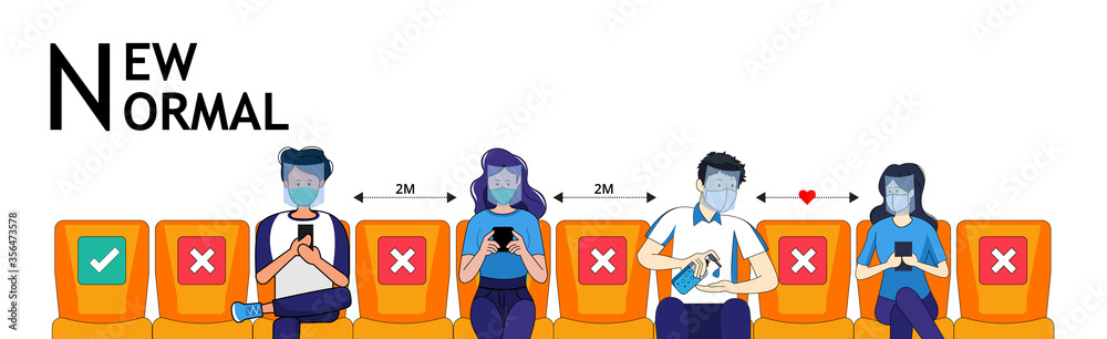 People wear protective mask and face shield make social distancing for ...