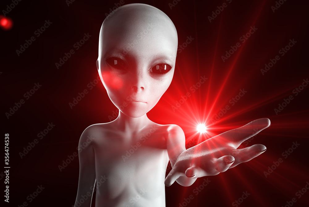 Alien hand reaching out. UFO futuristic concept. isolate. 3d rendering ...