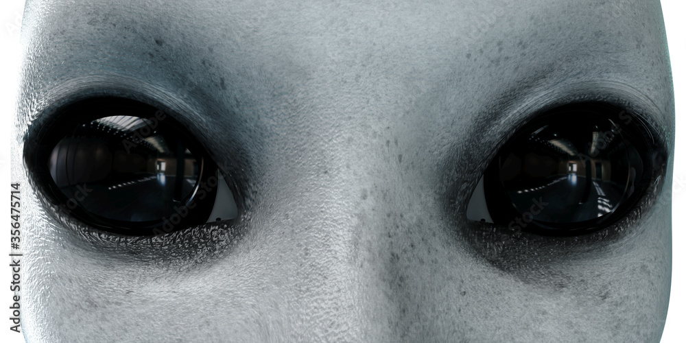 alien head. close up. UFO concept. isolate. 3d rendering. Stock ...