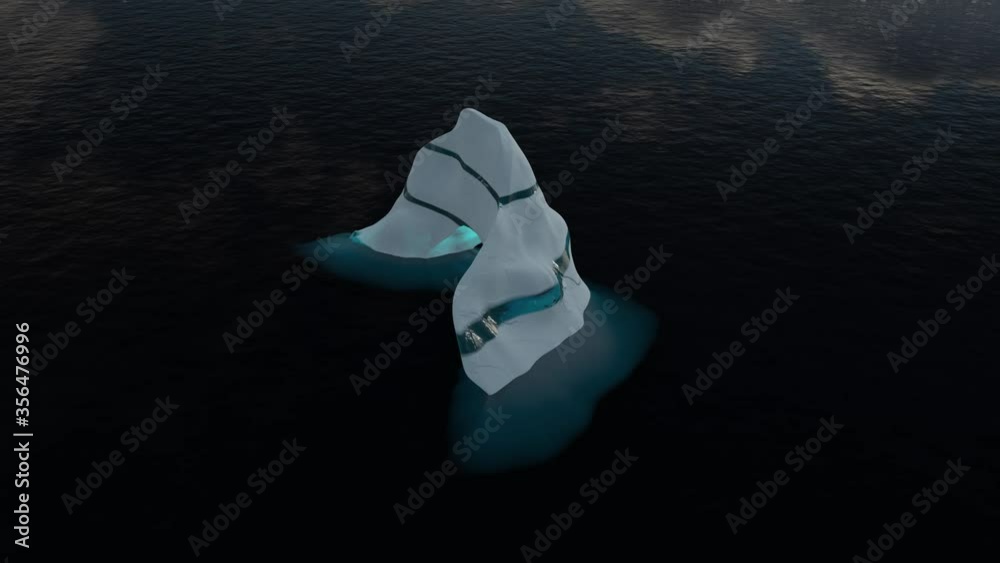 3D Render animation of floating in ocean glacier, melting iceberg ...