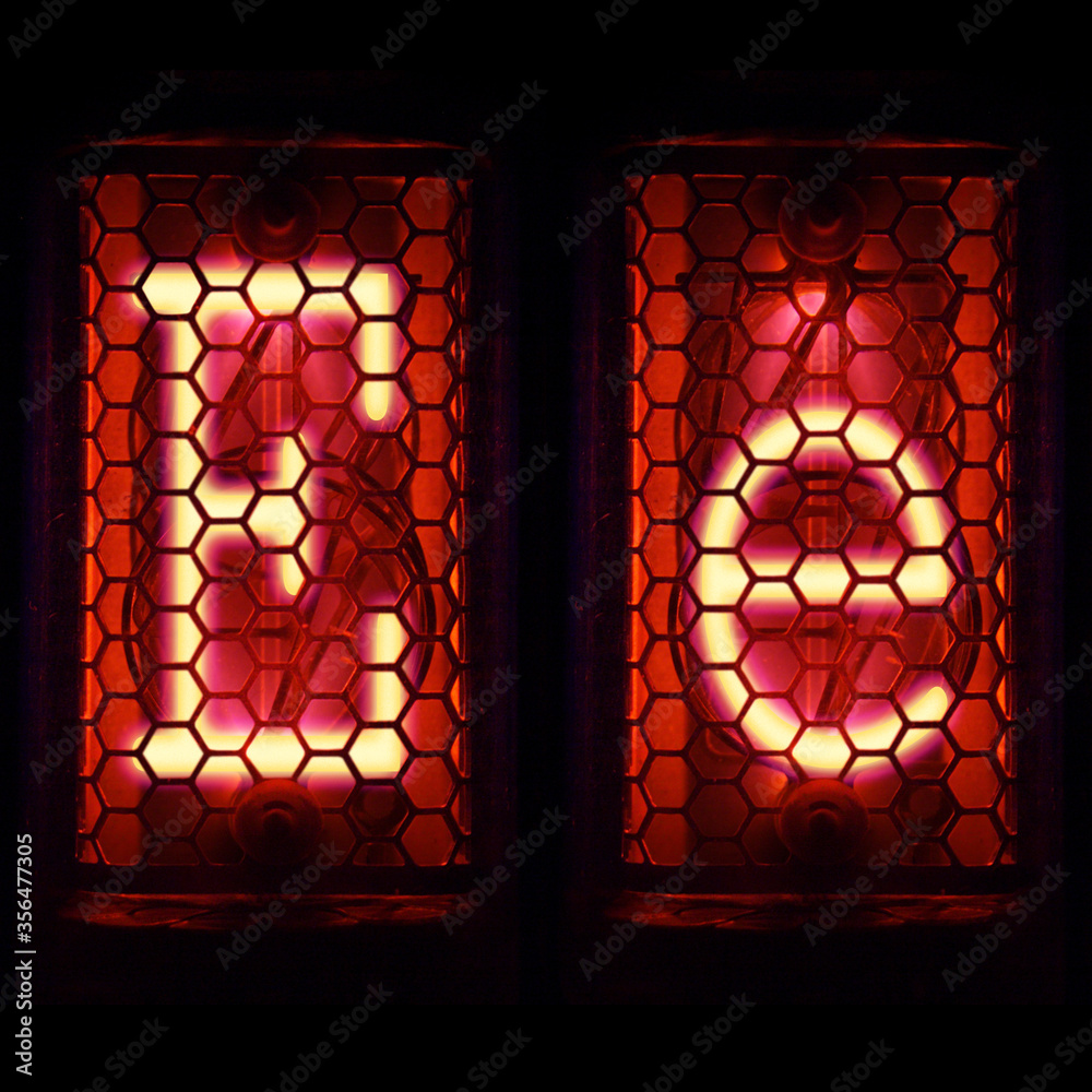 Nixie tube indicator set of letters the whole alphabet. The letter E ...