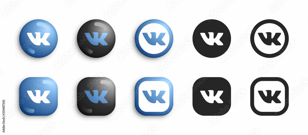 VK Vkontakte Vector Icons Set In Modern 3D And Black Flat Style ...