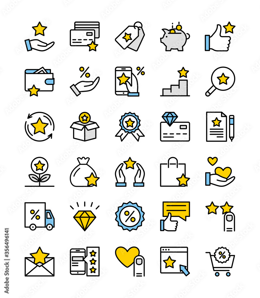 Loyalty program. Vector set of loyalty program line icons for website ...