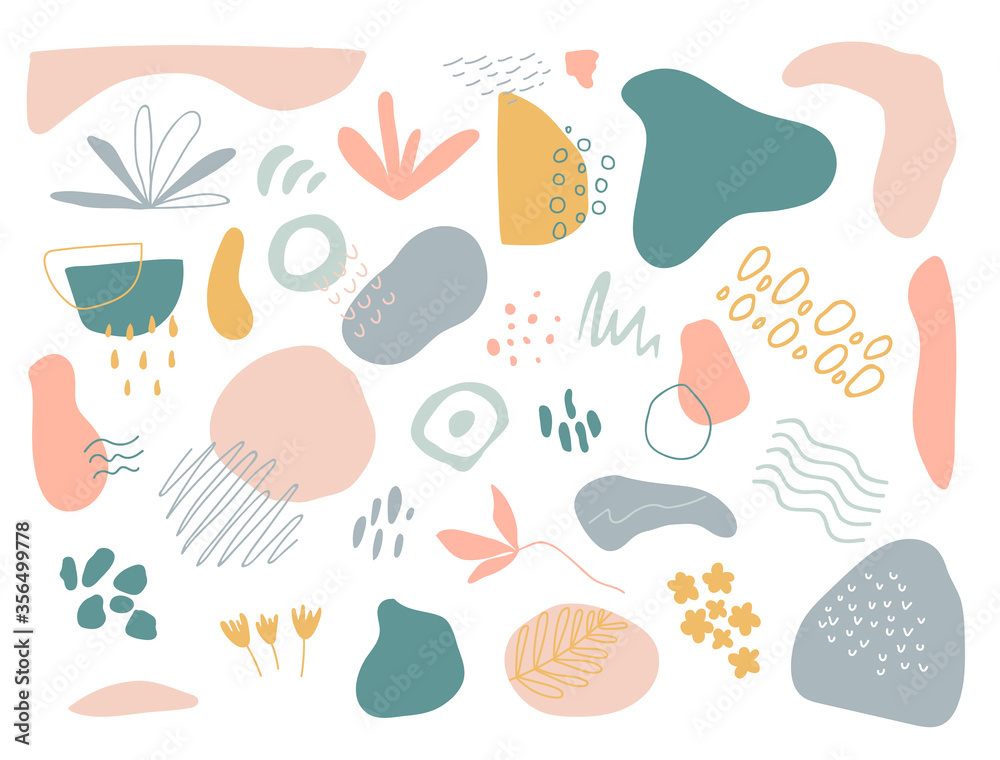 Organic shapes set on white background. Hand draw abstract design ...