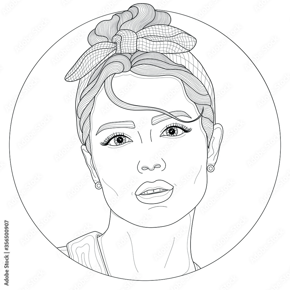 Girl with a headband.Coloring book antistress for children and adults ...