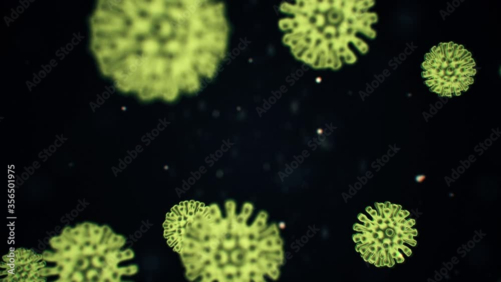 Virus coronavirus 2019-nCoV infection visualization. Pathogen cells ...